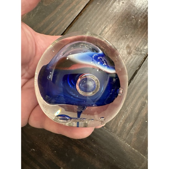Art | Karg Signed Paperweight Blue And Clear Glass Bubble | Poshmark